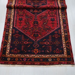 3x9 Deep Red Navy Blue Vintage Runner Rug Oriental Hand Woven Wool ...