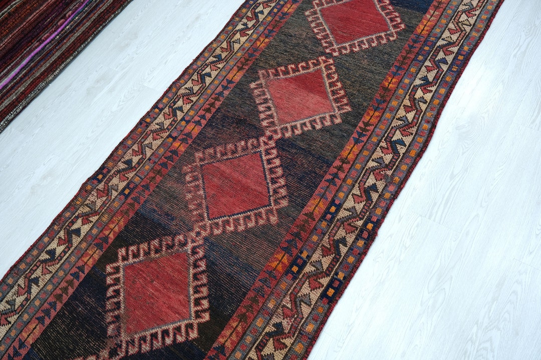 3x8 Red Black Tribal Vintage Runner Rug Oriental Hand Knotted ...