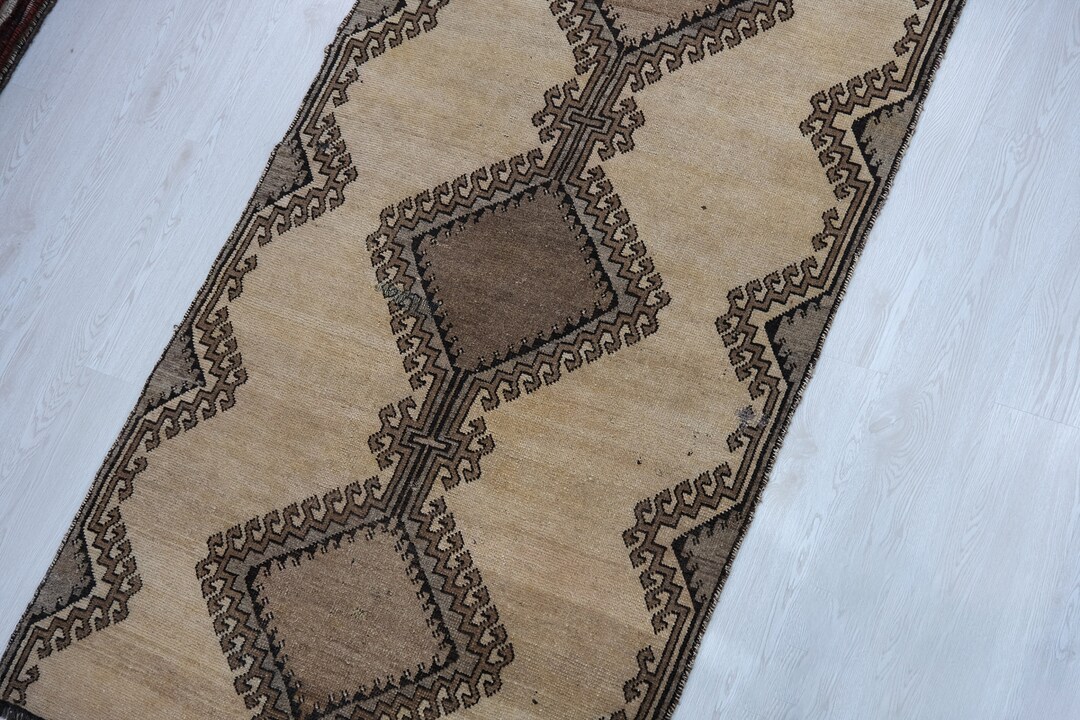 3x6 Ivory Brown Vintage Accent Rug - Oriental Handmade Sustainable Wool ...