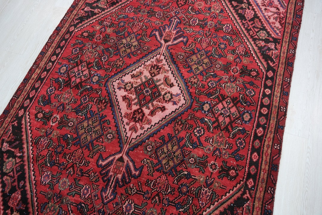 5x8 Berry Red Black Vintage Oriental Rug - Handwoven Floral Area Rug ...