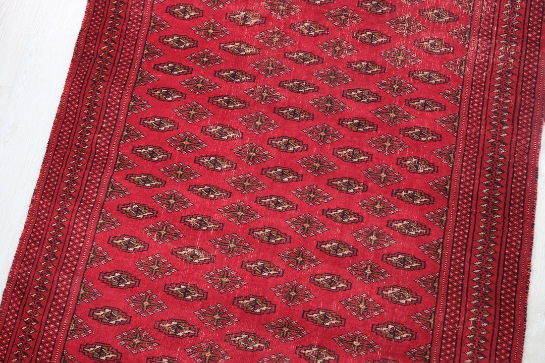 3x5 Candy Apple Red Vintage Oriental Rug Handwoven Tribal Accent Rug ...