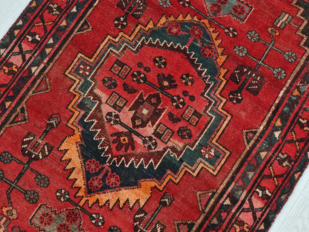 Handmade Vintage Oriental Accent Rug 3x6 Ft Organic Low Pile Wool ...