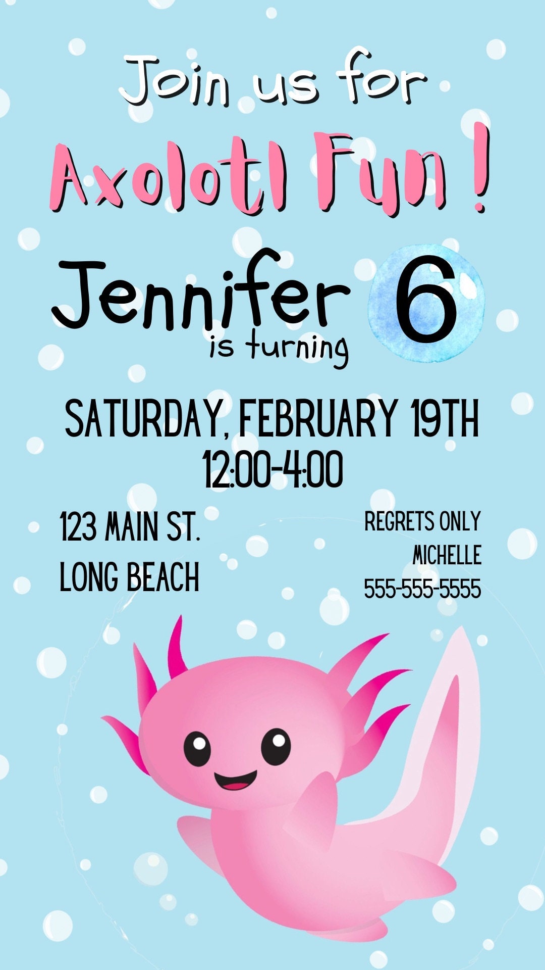 Axolotl Birthday Party Invitation/text Message Invite/ Underwater ...