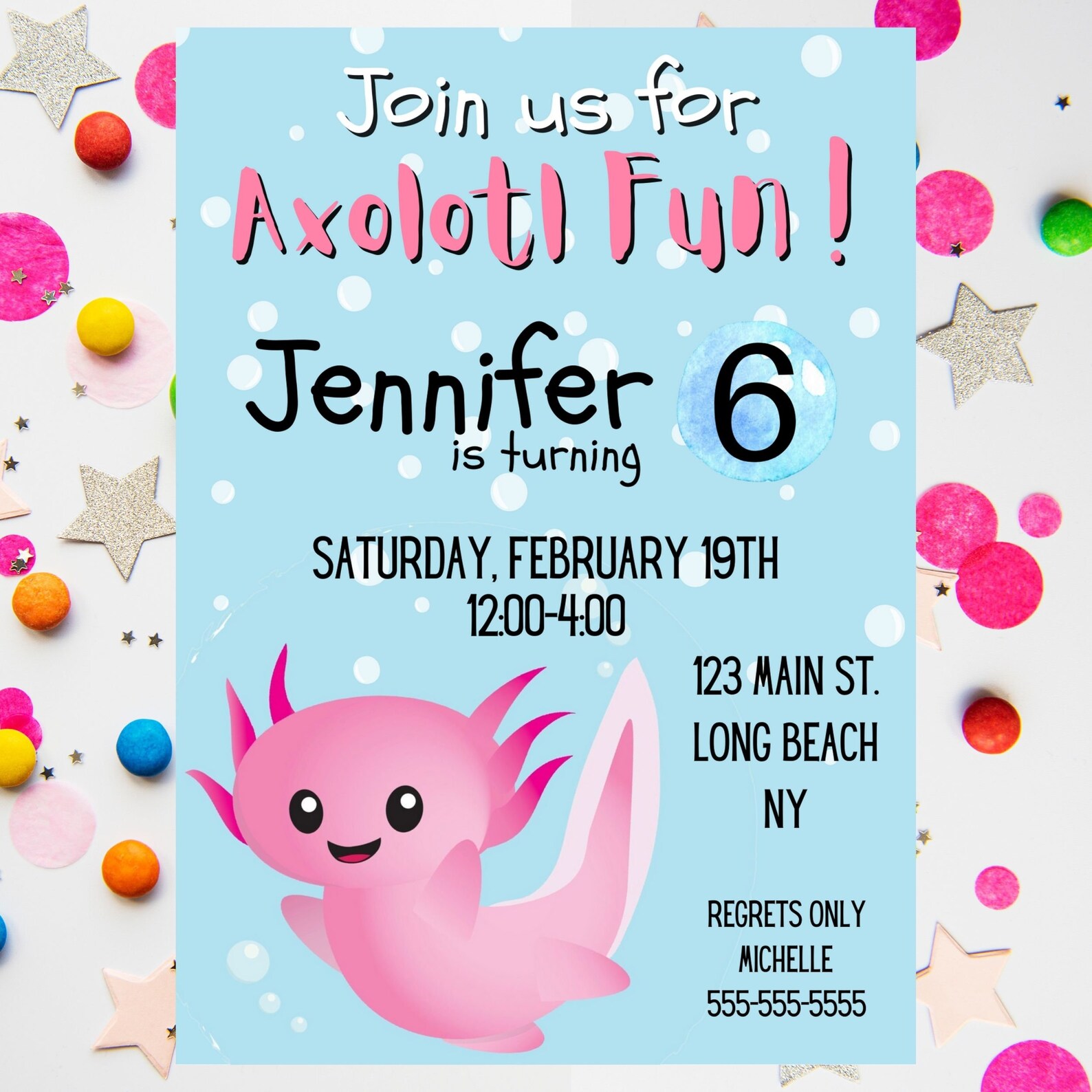 Axolotl Birthday Invitation/pink Axolotl/underwater/girl Party - Etsy