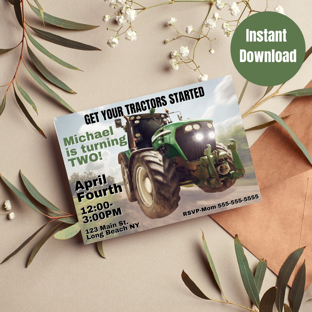 Tractor Trailer Birthday Party Invitation/green Truck Invite/ Get Your ...