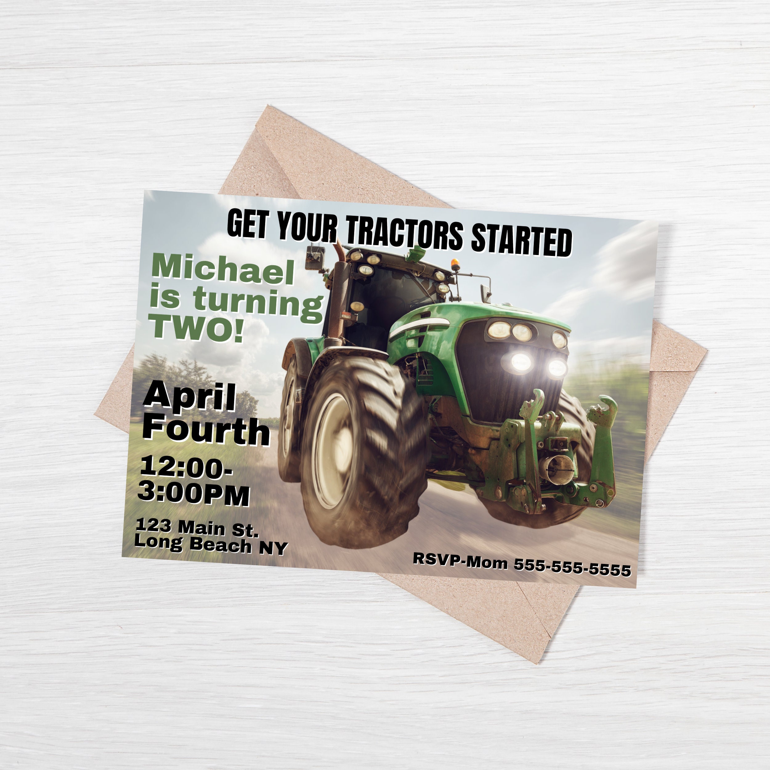 Tractor Trailer Birthday Party Invitation/green Truck Invite/ Get Your ...
