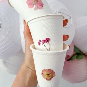 Pink Party Cups With Dried Flower Decor Compostable - Etsy