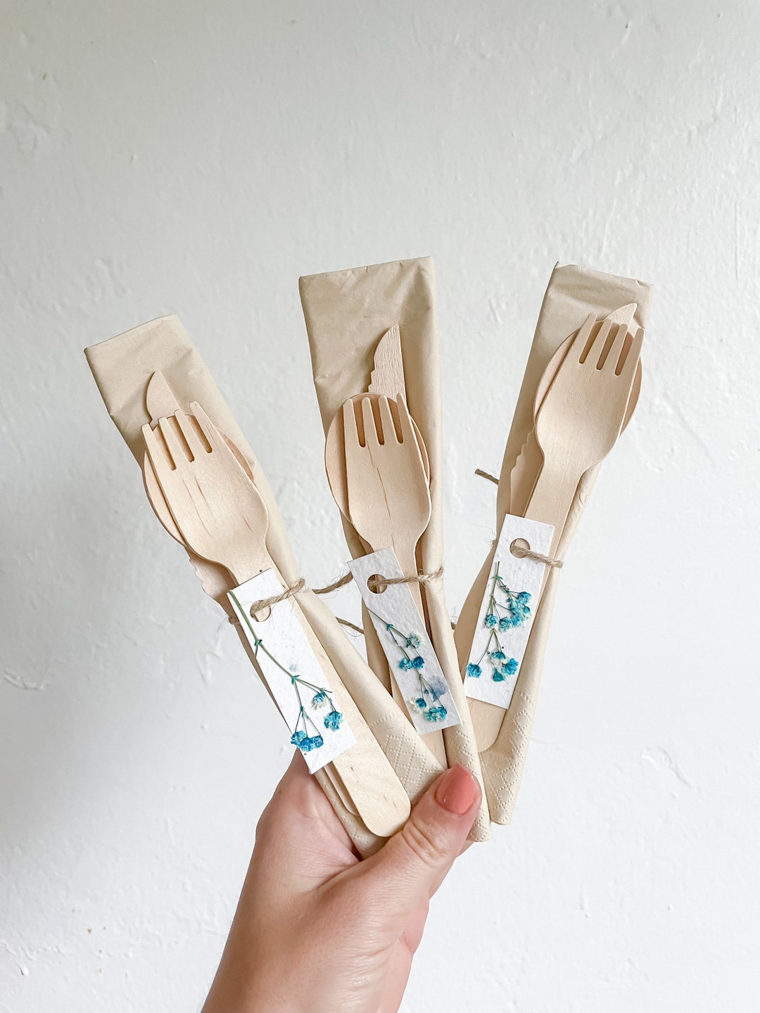 Eco-friendly Wooden Party Cutlery Set for 50, Pre-rolled Compostable ...
