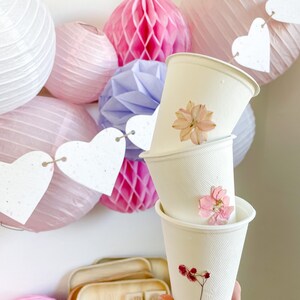 Pink Party Cups With Dried Flower Decor Compostable - Etsy
