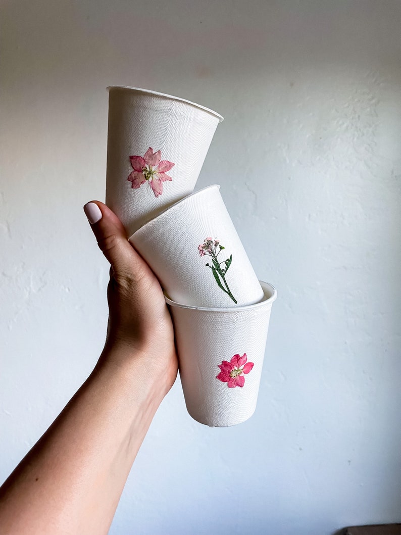 Pink Party Cups With Dried Flower Decor 30 per Package - Etsy