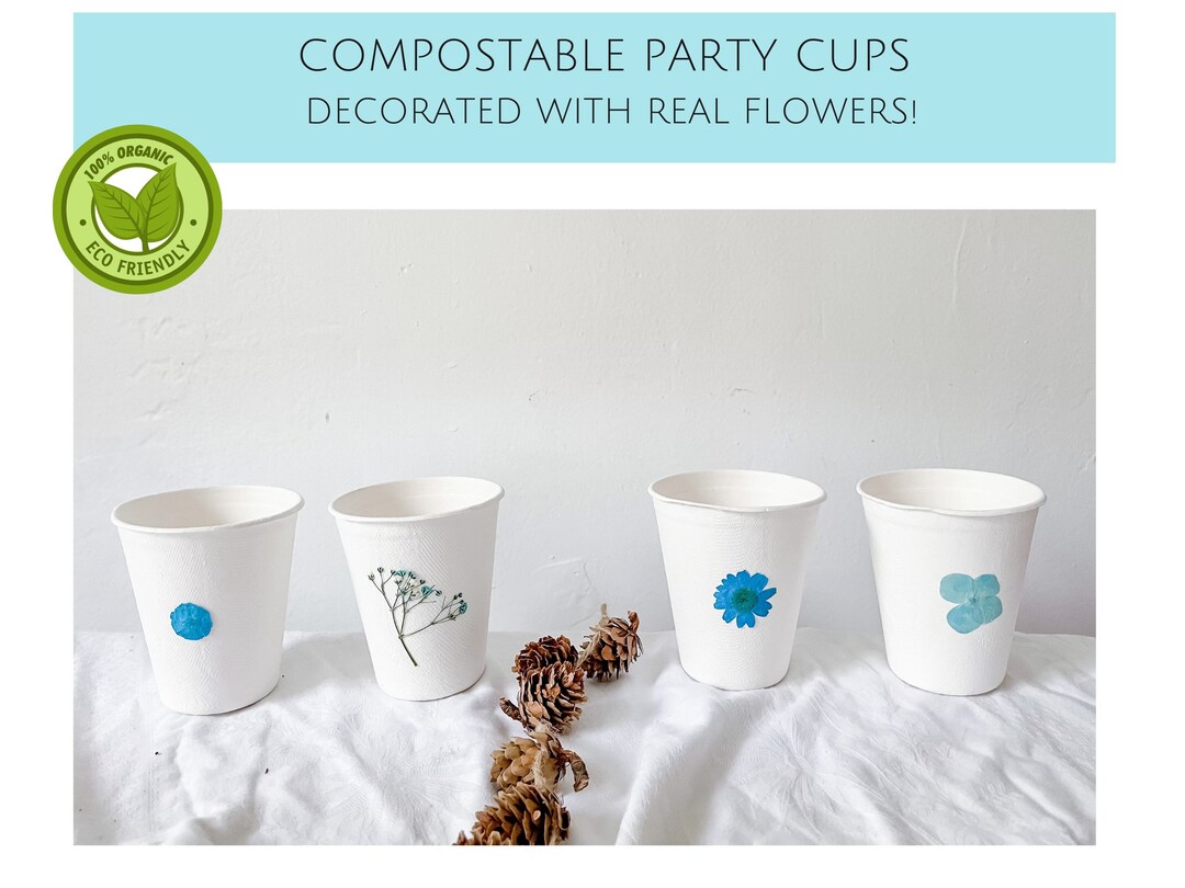 Compostable Blue Floral Party Cups, Disposable Cups, Baby Boy Shower ...