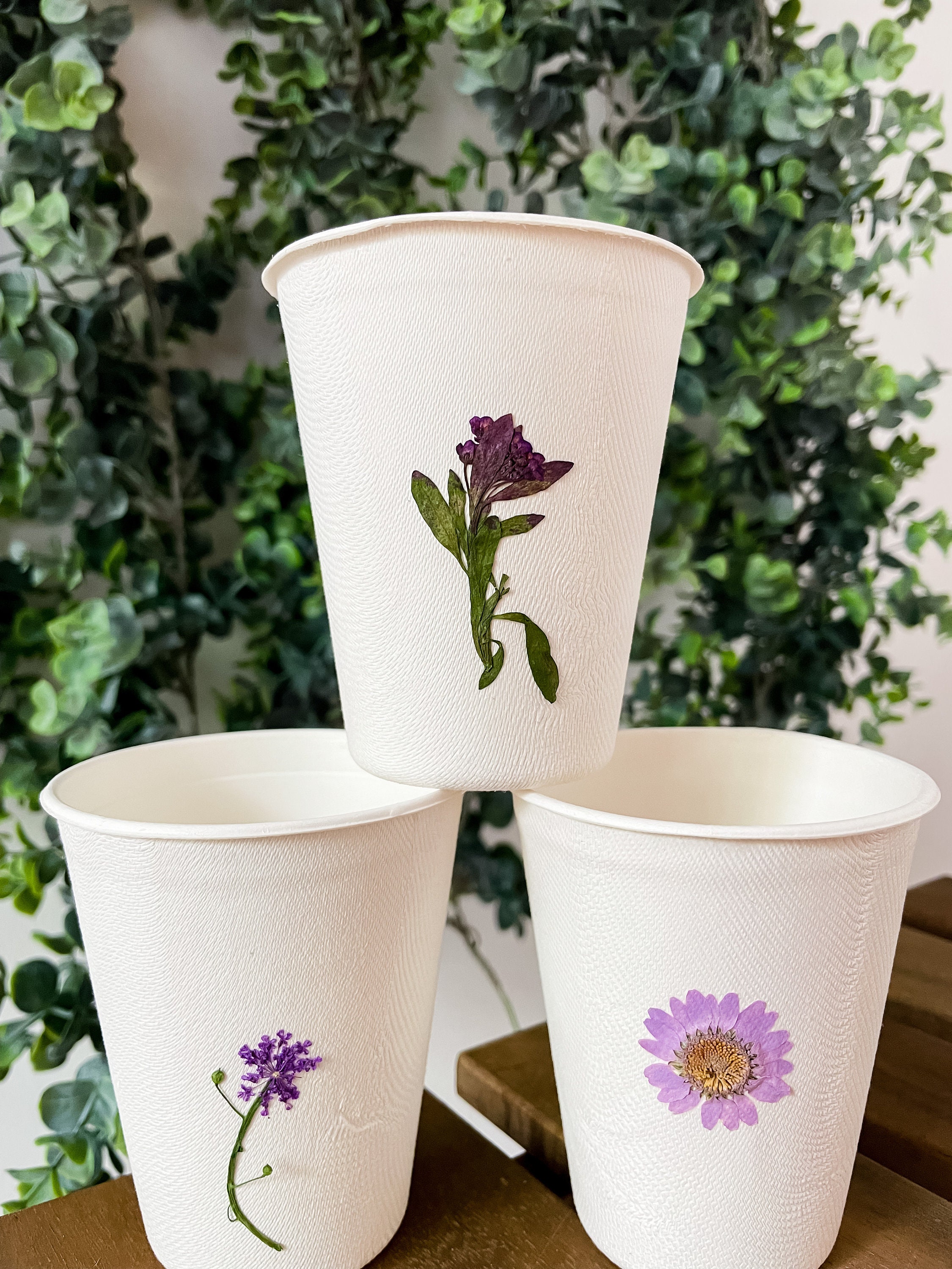Purple Party Cups With Dried Flower Decor 30 per Package - Etsy