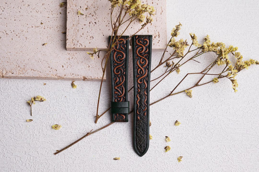Handdn Calligraphy Art Carving Watch Strap, Handdn Leather Watch Strap ...