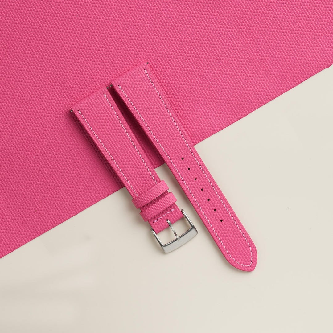Pink Sailcloth Rubber Watch Strap, Handmade Rubber Bands 16mm 19mm 18mm ...