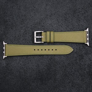 Handmade Olive Saffiano Leather Apple Watch Band 38mm, 40mm, 41mm, 42mm ...