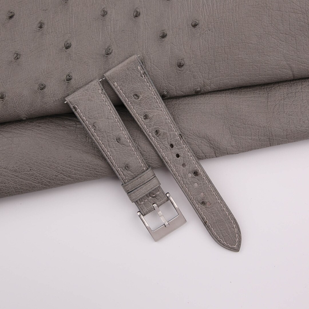 Handmade Gray Ostrich Leather Strap Bands for Men Women, Gray Quick ...