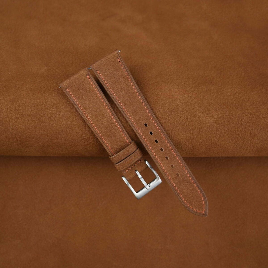 Handdn Classic Camel Nubuck Leather Watch Strap, Camel Color Calfskin ...