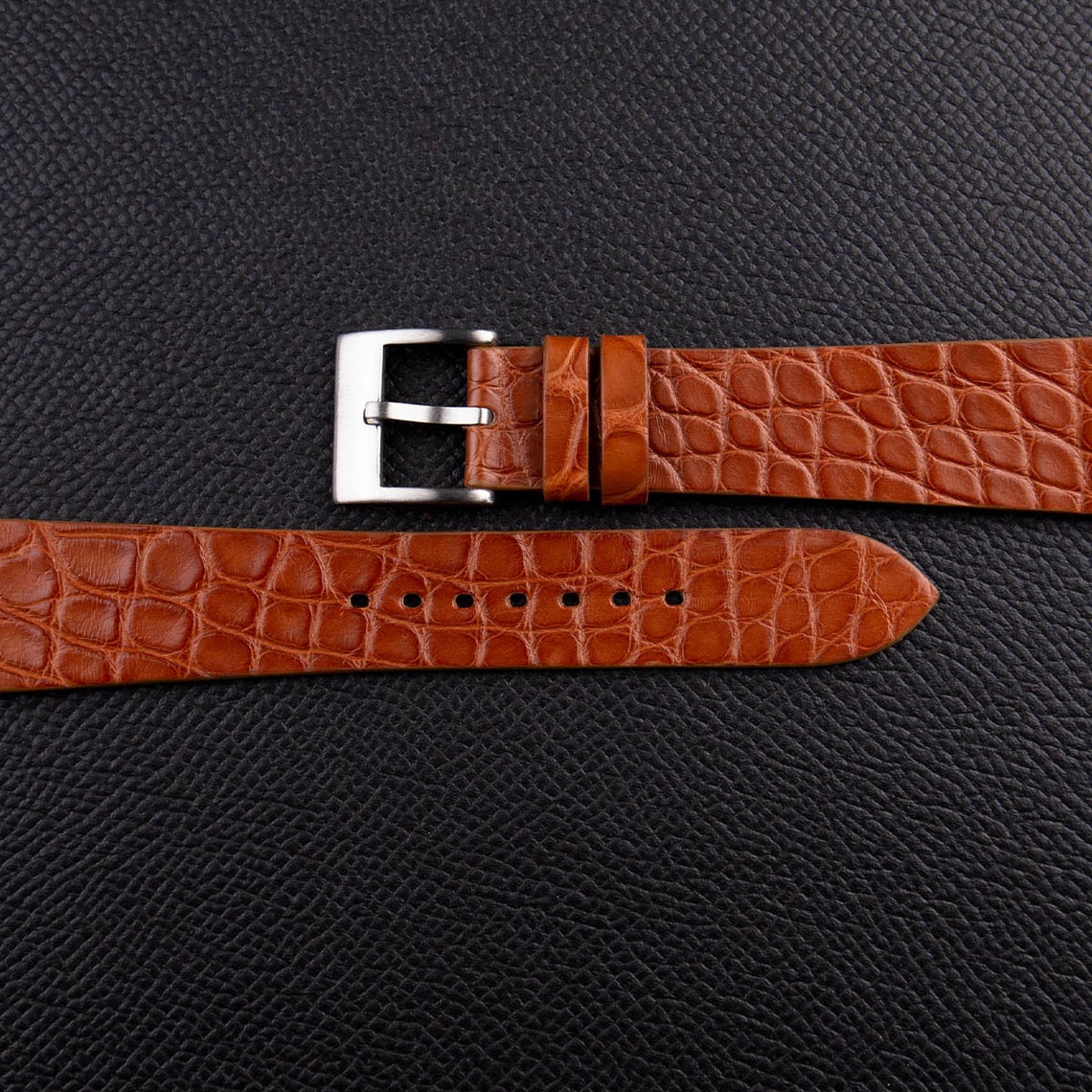 Handmade Cognac Alligator Round Scales Watch Band Slim Style ,vintage ...