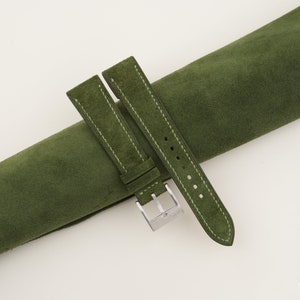Fixed Bars Green Suede Leather Watch Strap, Open Ends Handmade Strap ...