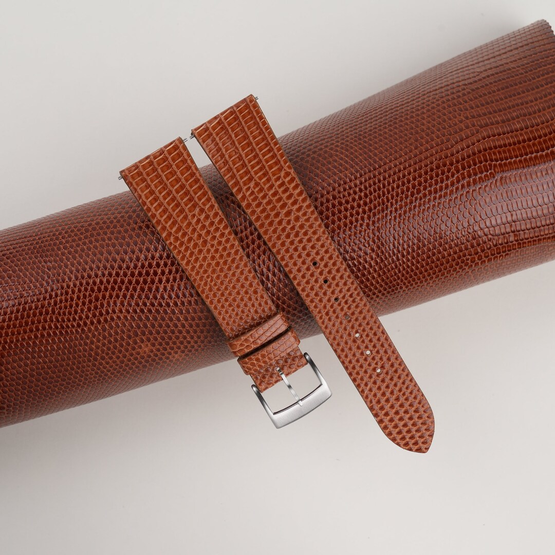 Vintage Slim Brown Lizard Leather Watch Strap, Vintage Brown Lizard ...