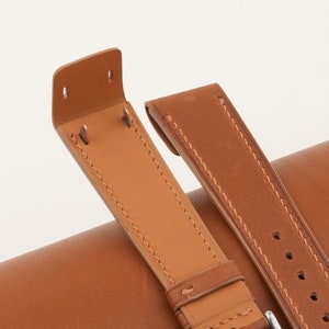 Fixed Bars Golden Brown Barenia Leather Watch Strap, Open Ends Handmade ...