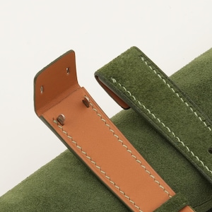 Fixed Bars Green Suede Leather Watch Strap, Open Ends Handmade Strap ...