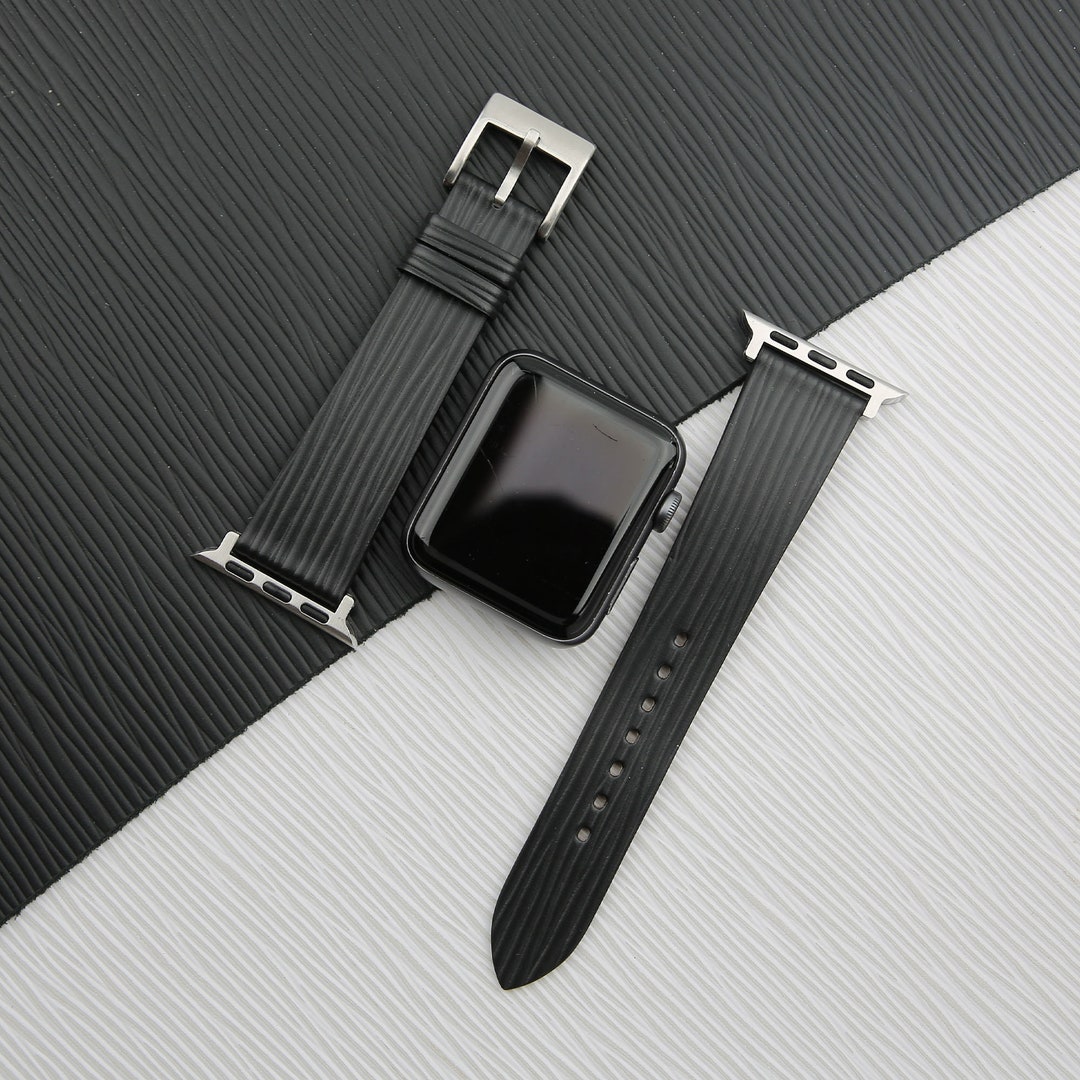 Black Calfskin Waves Texture Apple Watch Band 38mm, 40mm, 41mm, 42mm ...