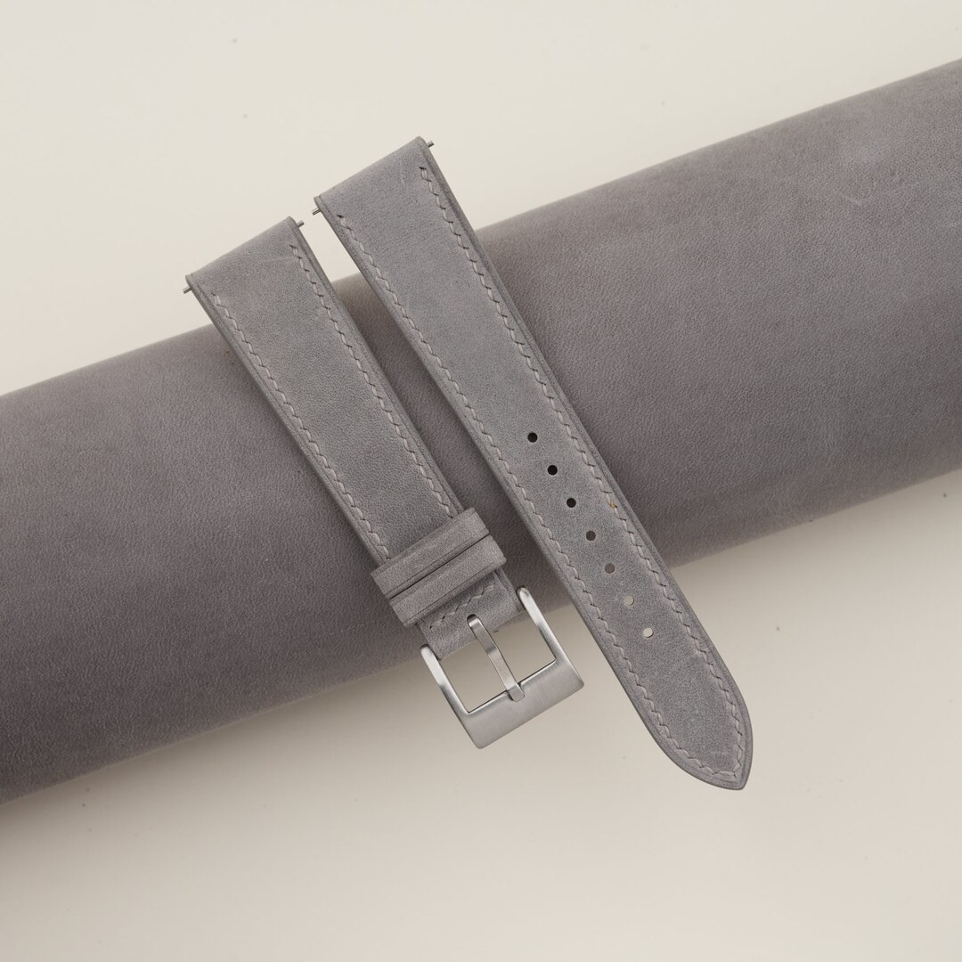 Handdn Classic Grey Nubuck Leather Watch Strap, Grey Color Calfskin ...
