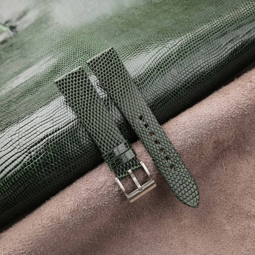Vintage Slim Green Lizard Leather Watch Strap, Vintage Green Lizard ...