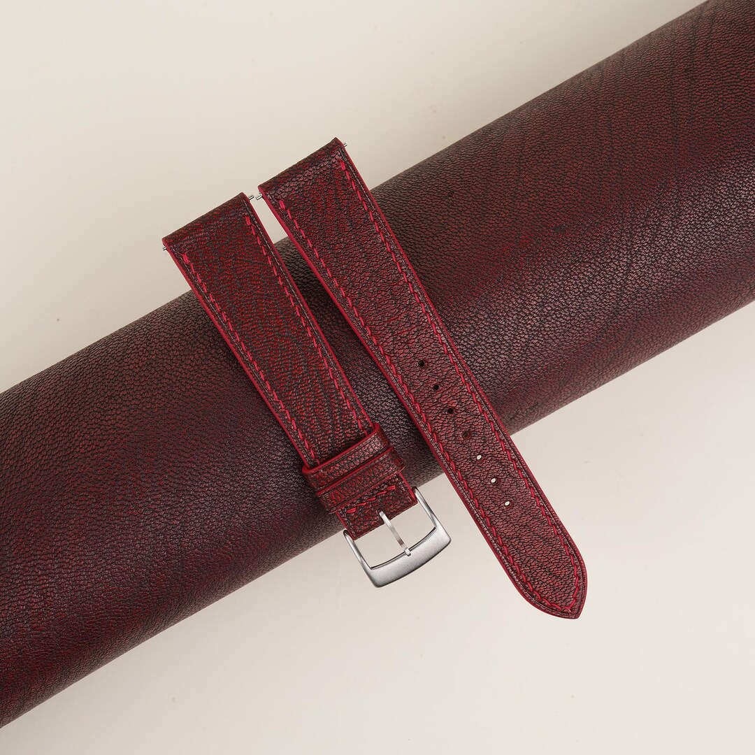 Alran Fat Nat Chevre Goat Red Leather Watch Strap, Handmade Alran Red ...