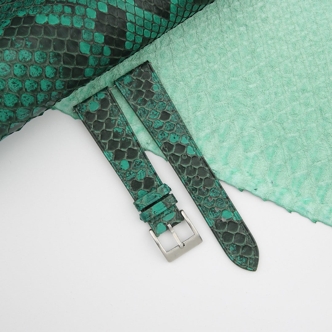 Handmade Green Python Leather Watch Strap, Python Green Skin Watch ...