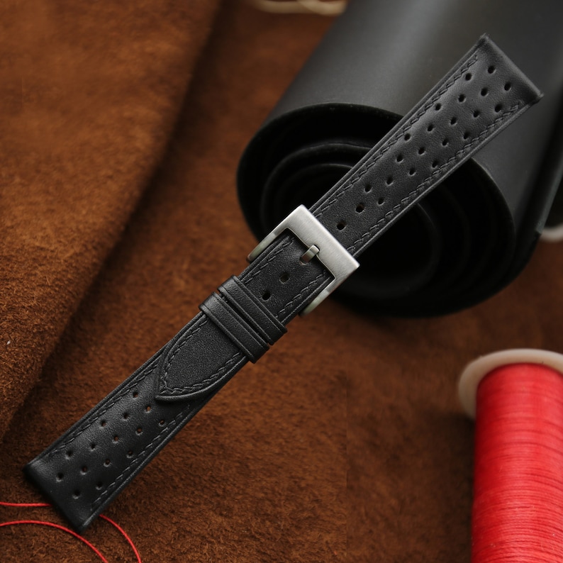 Calfskin Swift Black Rally Leather Strap Bands, Handmade Rally Black ...