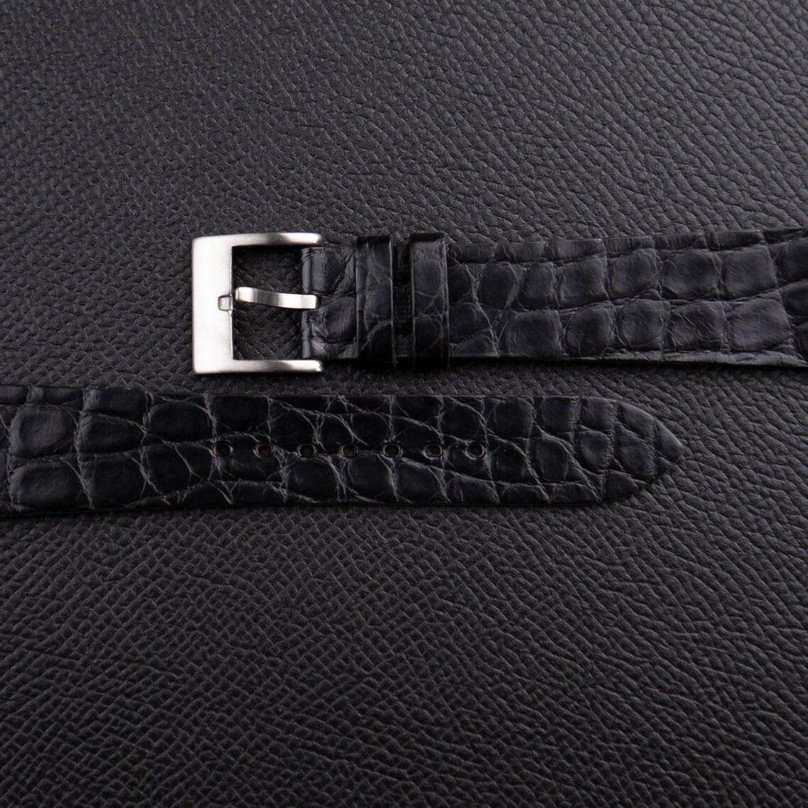 Handmade Black Alligator Round Scales Watch Band Slim Style ,vintage ...