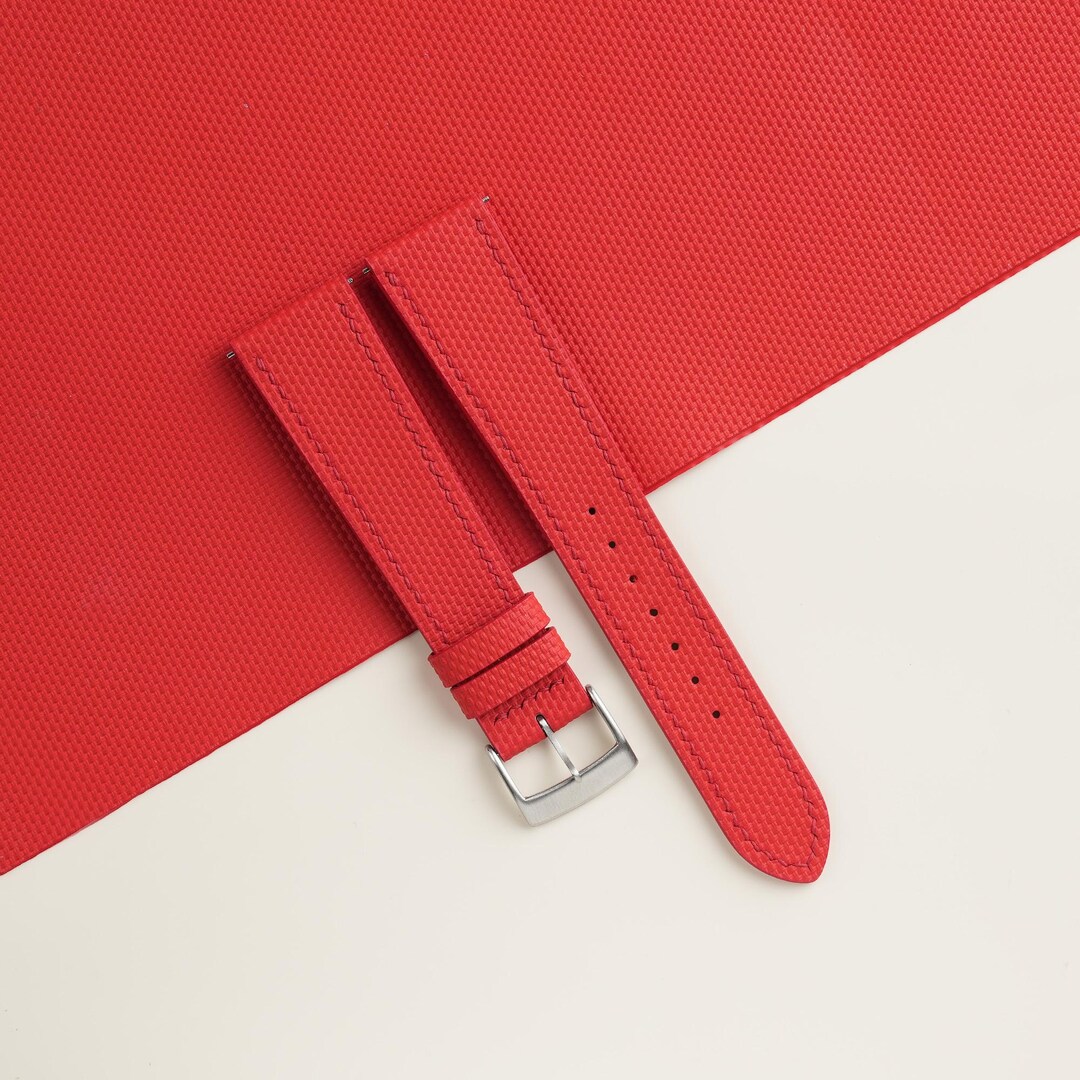 Red Sailcloth Rubber Watch Strap, Handmade Rubber Bands 16mm 19mm 18mm ...