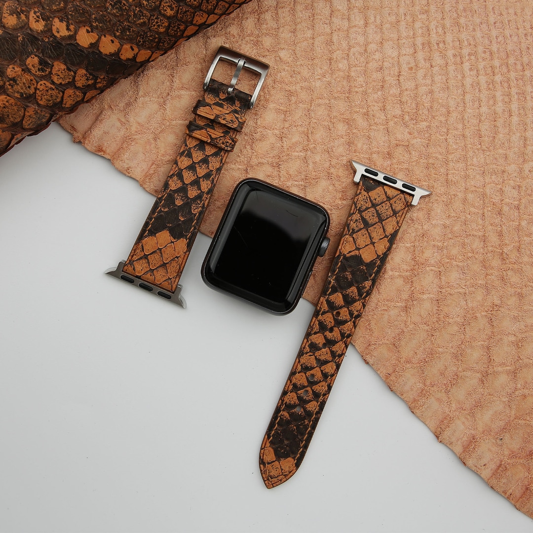 Brown Python Leather Apple Watch Band 38mm, 40mm, 41mm, 42mm, 44mm ...