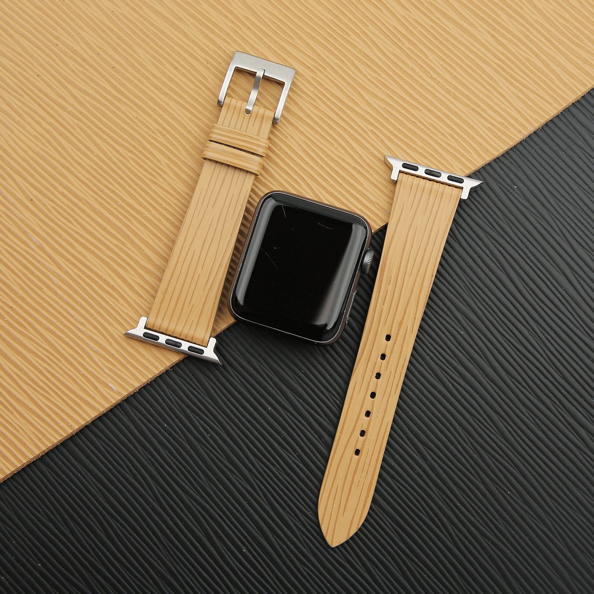 Beige Calfskin Waves Texture Apple Watch Band 38mm, 40mm, 41mm, 42mm ...