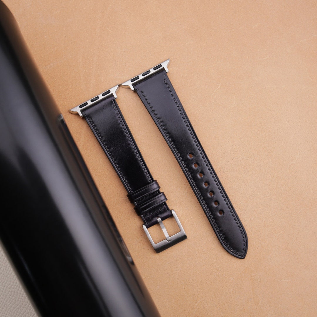 Black Shell Cordovan Leather Apple Watch Band 38mm, 40mm, 41mm, 42mm ...