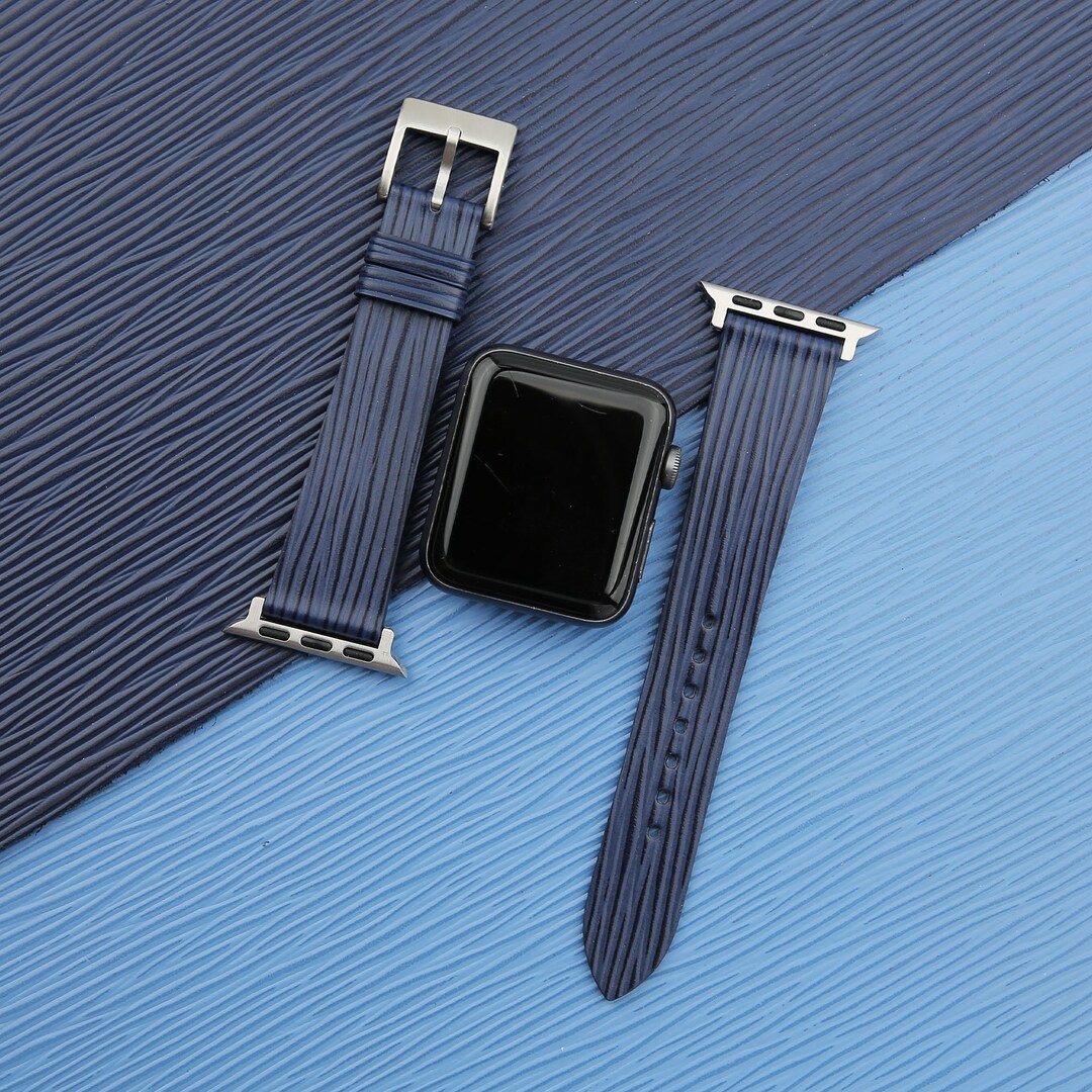 Navy Calfskin Waves Texture Apple Watch Band 38mm, 40mm, 41mm, 42mm ...
