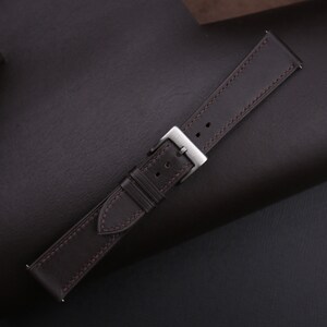 Handmade Box Calf Dark Brown Leather Watch Strap Slim Style, Dark Brown ...