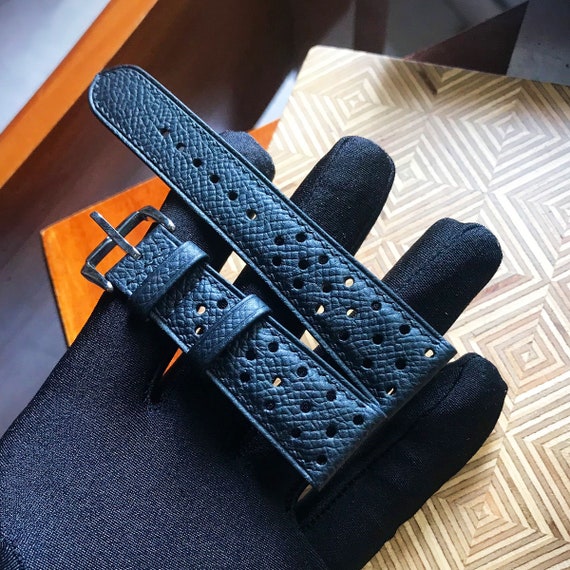 Black Rally Epsom Leather Watch Strap Handmade Black Rally - Etsy