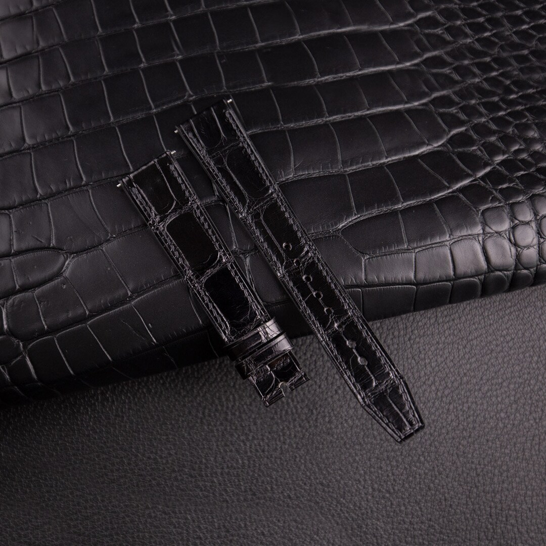Black Alligator Lining Alligator Pilot End Watch Strap, Black Alligator ...