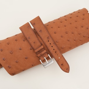 Fixed Bars Brown Ostrich Leather Watch Strap, Open Ends Handmade Strap ...