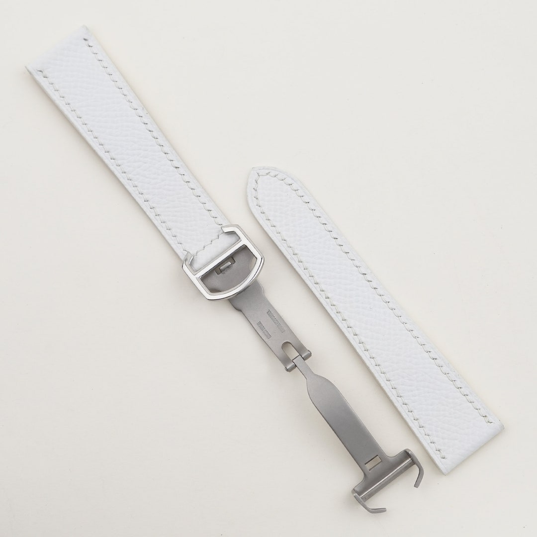 Single Folding White Epsom Leather Watch Strap for Deployant Clasp ...
