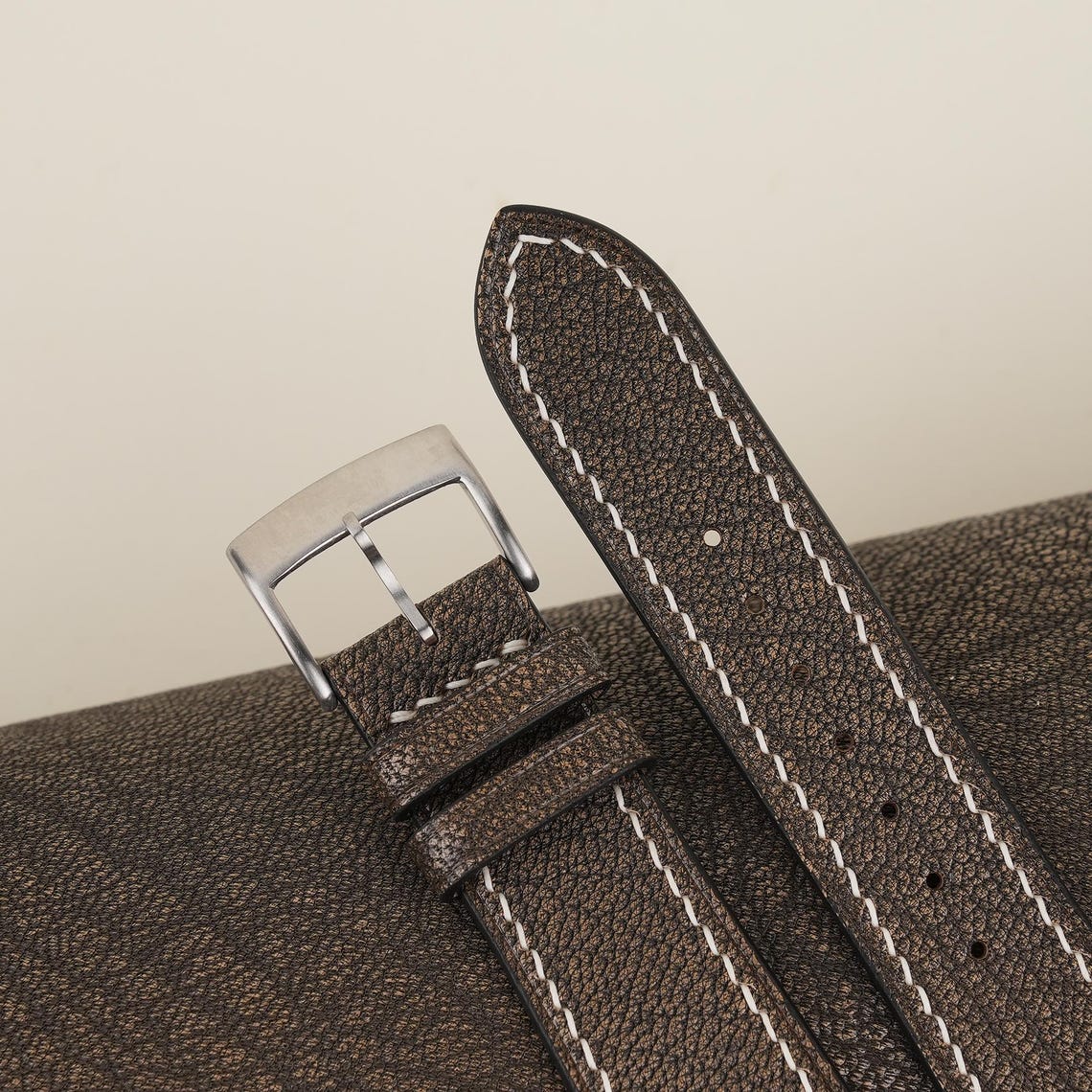 Alran Fat Nat Chevre Goat Brown Leather Watch Strap, Handmade Alran ...