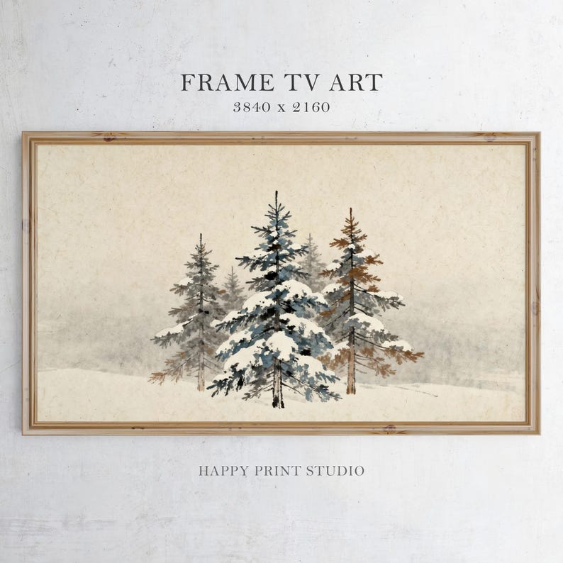 Winter Pine Tree Samsung Frame TV Art, Holiday Scene (digital Download ...