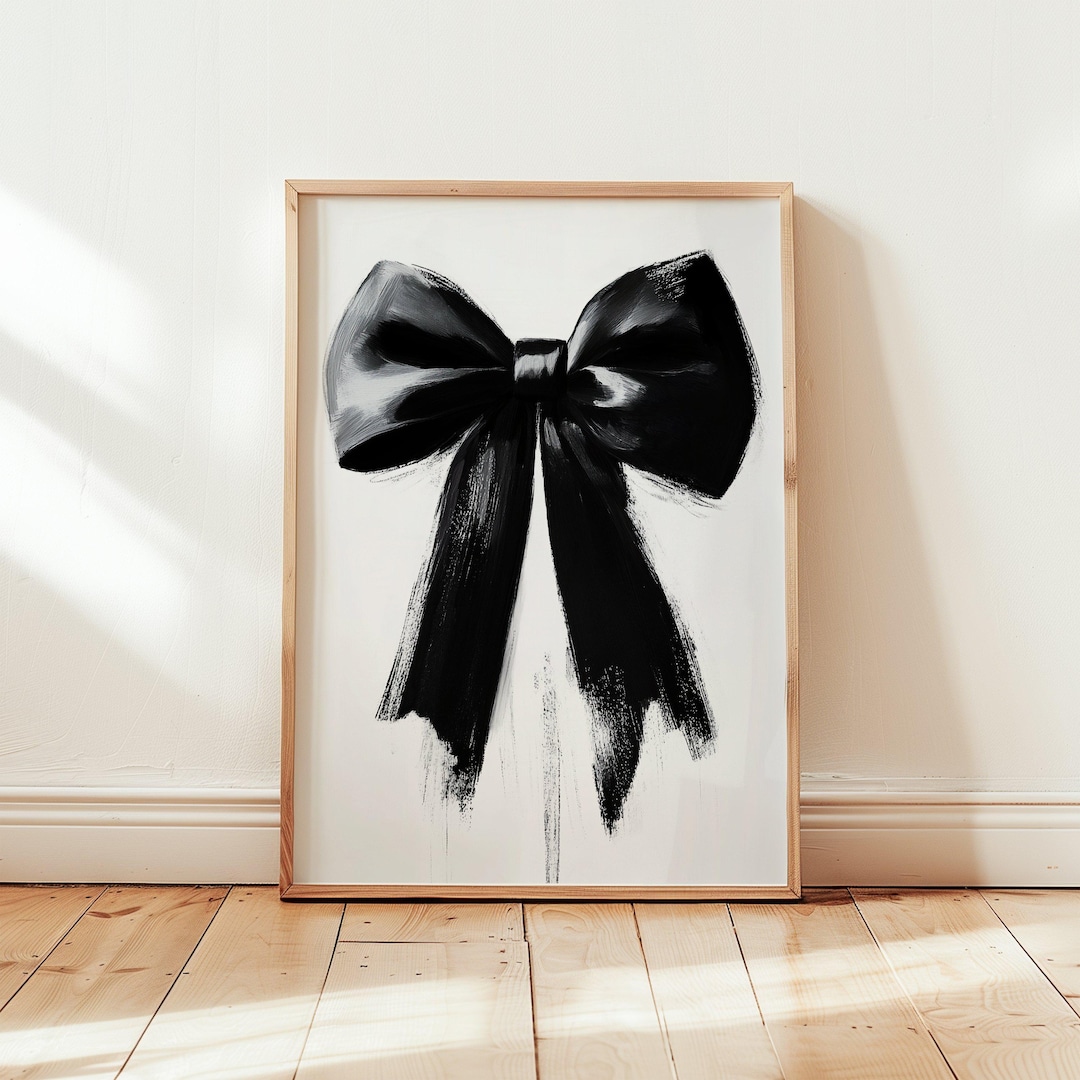 Black Bow Wall Art, Oil Painting Printable Wall Decor, Digital Download ...