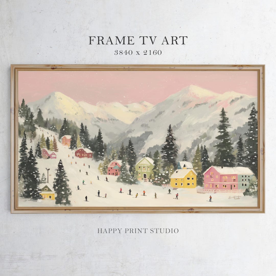 Skiing Landscape Frame TV Art, Swiss Alps Winter Mountain Scene ...