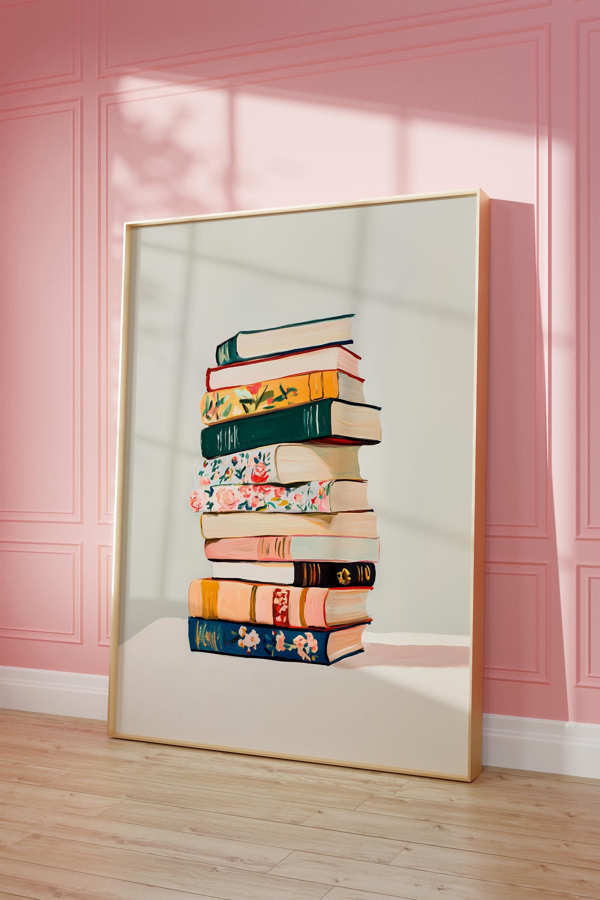 Floral Book Stack Art Print: Vintage Bookish Decor (digital Download ...