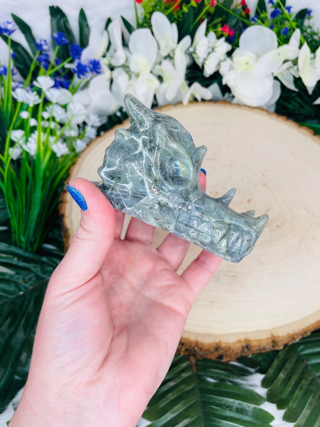 Labradorite Dragon Head | Dragon Carving | Upper Chakras | Approx. 4 ...