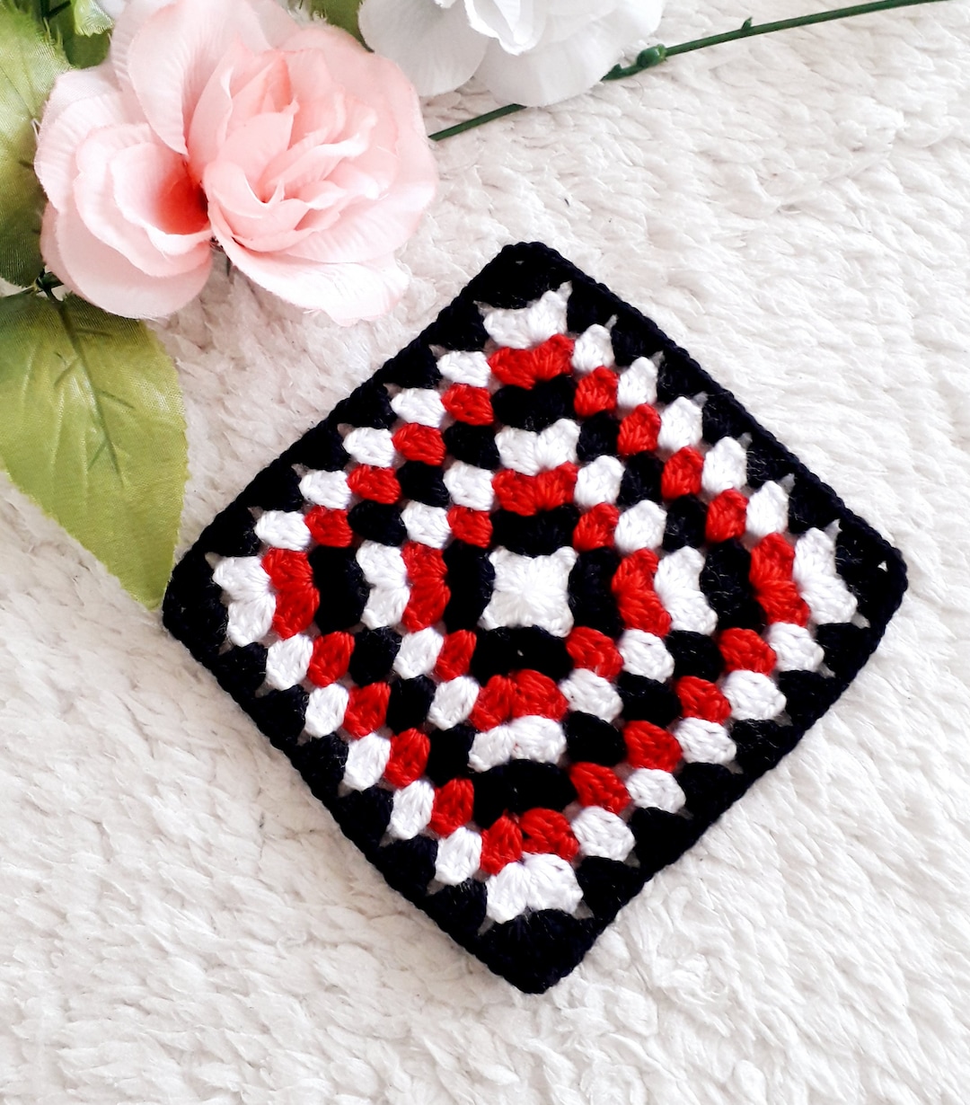 10 Pieces Granny Squares Finished Hand Crochet, Red Granny Square Motif ...